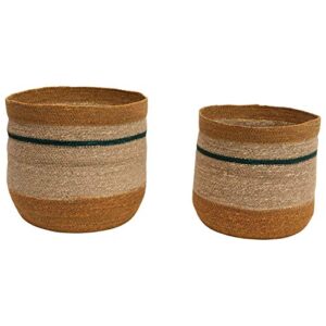 Creative Co-Op DF2462 10.75" & 12.25" Handwoven Natural Seagrass Striped (Set of 2 Sizes) Baskets, Brown