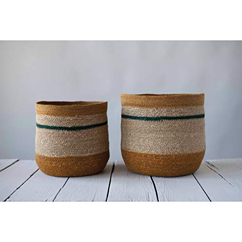 Creative Co-Op DF2462 10.75" & 12.25" Handwoven Natural Seagrass Striped (Set of 2 Sizes) Baskets, Brown