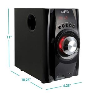 Be Free Sound 5.1 Channel Surround Sound Bluetooth Speaker System in Red with Remote Control, FM Radio, 4" Amplifier, 2.5" Speakers, Black