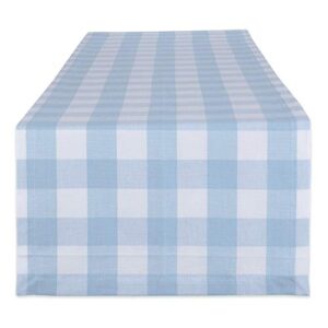 dii buffalo check collection, classic farmhouse table runner, 14x72, light blue & white