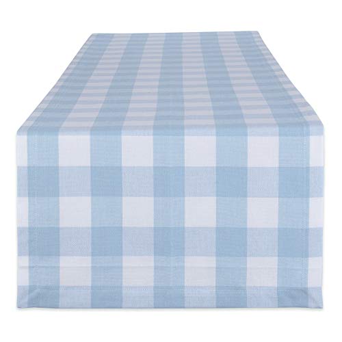 DII Buffalo Check Collection, Classic Farmhouse Table Runner, 14x72, Light Blue & White