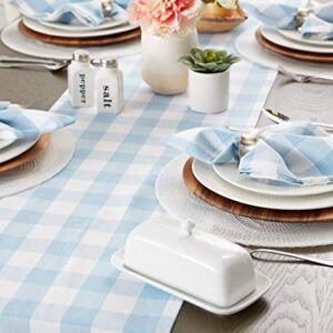 DII Buffalo Check Collection, Classic Farmhouse Table Runner, 14x72, Light Blue & White