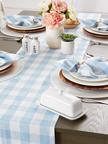 DII Buffalo Check Collection, Classic Farmhouse Table Runner, 14x72, Light Blue & White