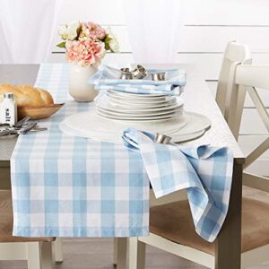 DII Buffalo Check Collection, Classic Farmhouse Table Runner, 14x72, Light Blue & White