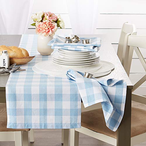 DII Buffalo Check Collection, Classic Farmhouse Table Runner, 14x72, Light Blue & White