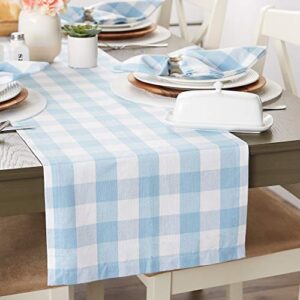 DII Buffalo Check Collection, Classic Farmhouse Table Runner, 14x72, Light Blue & White