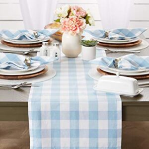 DII Buffalo Check Collection, Classic Farmhouse Table Runner, 14x72, Light Blue & White