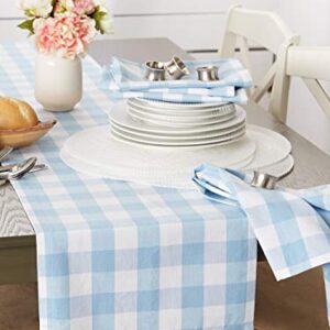 DII Buffalo Check Collection, Classic Farmhouse Table Runner, 14x72, Light Blue & White