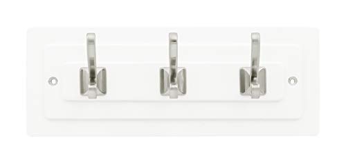 Hickory Hardware Catania Collection Coat Rack/Hook Rail 3 Coat and Hat Hooks 12 Inch Long White with Satin Nickel Finish