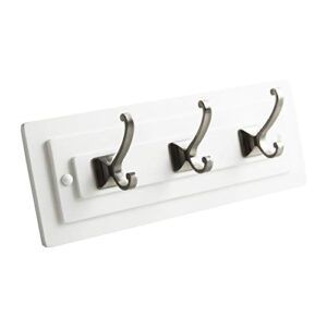 Hickory Hardware Catania Collection Coat Rack/Hook Rail 3 Coat and Hat Hooks 12 Inch Long White with Satin Nickel Finish