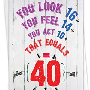 NobleWorks - 40th Birthday Card with Envelope - Funny Stationery Notecard for Birthdays, 40 Year Old Greeting - Age Equation 40 C7196MBG