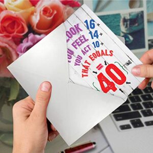 NobleWorks - 40th Birthday Card with Envelope - Funny Stationery Notecard for Birthdays, 40 Year Old Greeting - Age Equation 40 C7196MBG