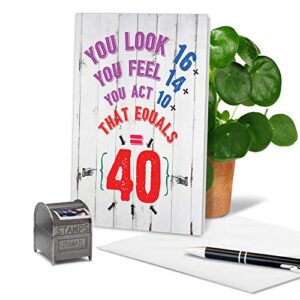 NobleWorks - 40th Birthday Card with Envelope - Funny Stationery Notecard for Birthdays, 40 Year Old Greeting - Age Equation 40 C7196MBG