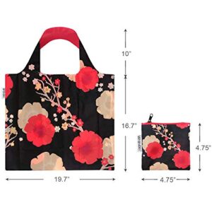 Wrapables Large Reusable Shopping Tote Bag with Outer Pouch, Midnight Floral