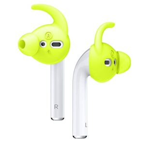 elago earbuds hook cover compatible with apple airpods 2 & 1 or earpods ergonomic design, durable construction, full access [4 pairs: 2 large + 2 small] (neon yellow)