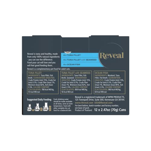 Reveal Natural Wet Cat Food, 12 Pack, Limited Ingredient Canned, Grain Free, Variety of Fish Flavors in Broth, 2.47oz Cans