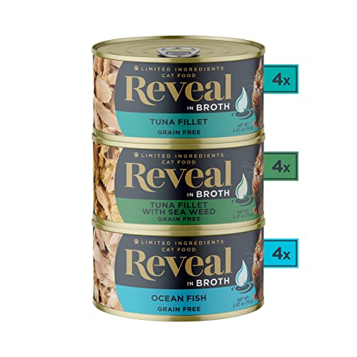 Reveal Natural Wet Cat Food, 12 Pack, Limited Ingredient Canned, Grain Free, Variety of Fish Flavors in Broth, 2.47oz Cans