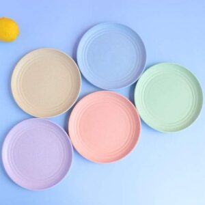 JUCOXO Small Plate Wheat Straw Plates - 5 Pack 5.9" Unbreakable Microwave Safe Plates, Reusable Plastic Plates for Snack Appetizer