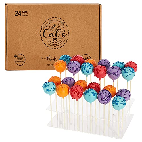 Cal's Cake Pops Premium 24 Hole (2 Dozen) Large Cake Pop Display Stand | Wider Spacing & Holes | Extra Support for 6'' OR 8'' Cake Pop Sticks, Clear