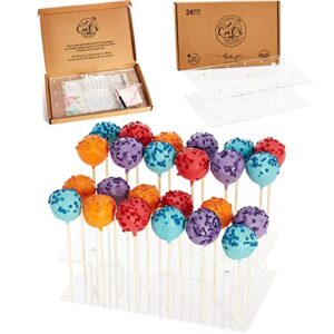 Cal's Cake Pops Premium 24 Hole (2 Dozen) Large Cake Pop Display Stand | Wider Spacing & Holes | Extra Support for 6'' OR 8'' Cake Pop Sticks, Clear