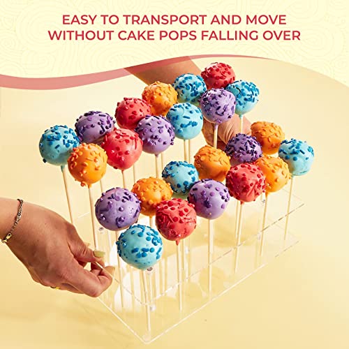 Cal's Cake Pops Premium 24 Hole (2 Dozen) Large Cake Pop Display Stand | Wider Spacing & Holes | Extra Support for 6'' OR 8'' Cake Pop Sticks, Clear