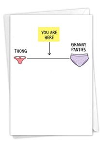 nobleworks - 1 funny women's birthday card with envelope - cartoon humor, stationery bday celebration card for wife, women - midlife underwear c3338bdg