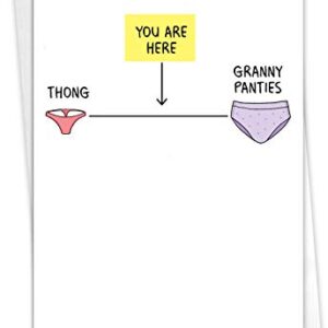 NobleWorks - 1 Funny Women's Birthday Card with Envelope - Cartoon Humor, Stationery Bday Celebration Card for Wife, Women - Midlife Underwear C3338BDG