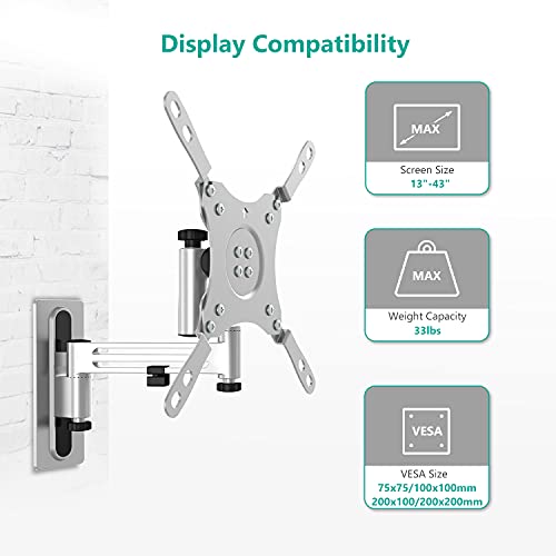 WALI RV TV Mount, Lockable TV Wall Mount for Camper Trailer Motor Home, Full Motion Anti-Vibration Arm for 13-43 inch LED, LCD Flat Screens and Monitors, up to 33lbs (1343LK)