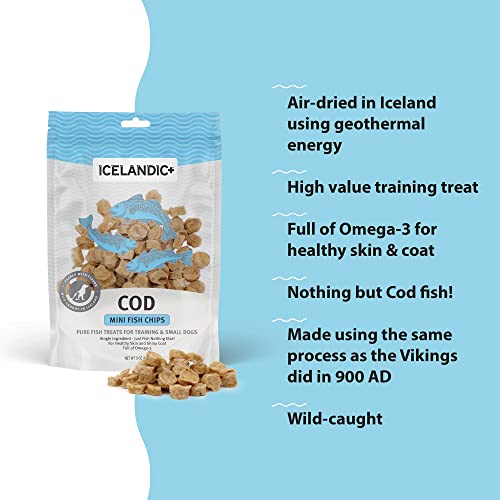 Icelandic+ Plus Mini Cod Fish Chips Training Dog Treat, 3oz Bag