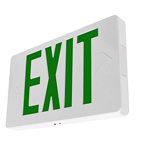 LFI Lights | Thin Green Exit Sign | All LED | White Thermoplastic Housing | Hardwired with Battery Backup | Optional Double Face and Knock Out Arrows Included | UL Listed | (1 Pack) | LEDT-G