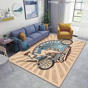 pin up girl on motorcycle, monochrome vintage illustration on white area rugs floor mat non slip throw rugs soft door mat nursery carpet for living room home indoor outdoor runner rugs yoga mat