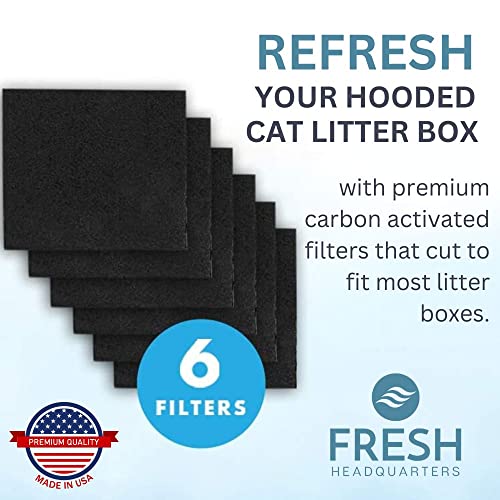 6-Piece Litter Box Filters for Hooded Cat Litter Box – Activated Charcoal Filters Eliminate up to 99% of Litter Box Odors – 6 Inch x 6.5 Inch Trimmable Pads