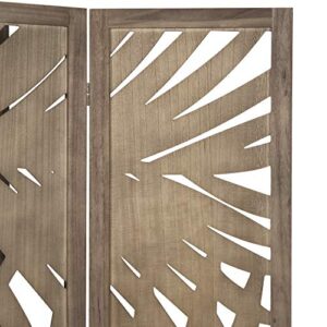 MyGift 3 Panel Tropical Palm Leaf Cutout Design Decorative Wood Room Divider