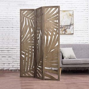 MyGift 3 Panel Tropical Palm Leaf Cutout Design Decorative Wood Room Divider