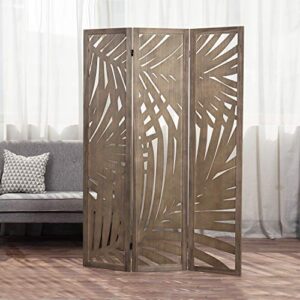 MyGift 3 Panel Tropical Palm Leaf Cutout Design Decorative Wood Room Divider