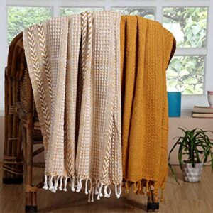 Excel Hometex 100% Cotton Throw Blanket Handloom Batik (50 x 60 Inch Set of 2)- Luxurious Cotton Throw Blanket-Indoor - Outdoor Throw Blanket (Gold, 50" x 60")