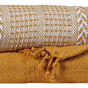 Excel Hometex 100% Cotton Throw Blanket Handloom Batik (50 x 60 Inch Set of 2)- Luxurious Cotton Throw Blanket-Indoor - Outdoor Throw Blanket (Gold, 50" x 60")