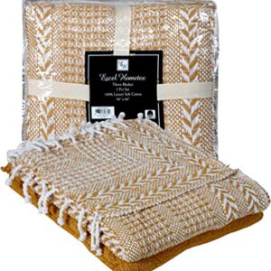 Excel Hometex 100% Cotton Throw Blanket Handloom Batik (50 x 60 Inch Set of 2)- Luxurious Cotton Throw Blanket-Indoor - Outdoor Throw Blanket (Gold, 50" x 60")