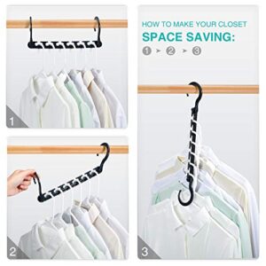 HOUSE DAY Sturdy Plastic Space Saving Hangers 12 Pack, Cascading Hangers Organizer Closet Space Saver 80% and Wrinkle Free Clothes, Multi Collapsible Hangers for Heavy Clothes, Shirts, Pants (Black)