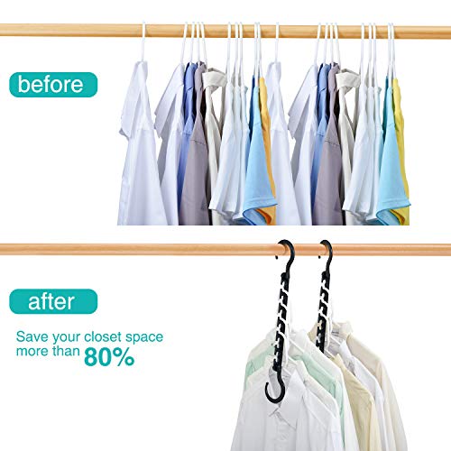 HOUSE DAY Sturdy Plastic Space Saving Hangers 12 Pack, Cascading Hangers Organizer Closet Space Saver 80% and Wrinkle Free Clothes, Multi Collapsible Hangers for Heavy Clothes, Shirts, Pants (Black)