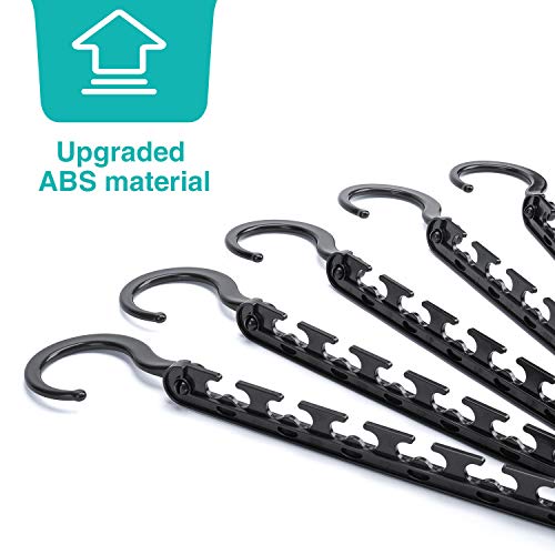 HOUSE DAY Sturdy Plastic Space Saving Hangers 12 Pack, Cascading Hangers Organizer Closet Space Saver 80% and Wrinkle Free Clothes, Multi Collapsible Hangers for Heavy Clothes, Shirts, Pants (Black)