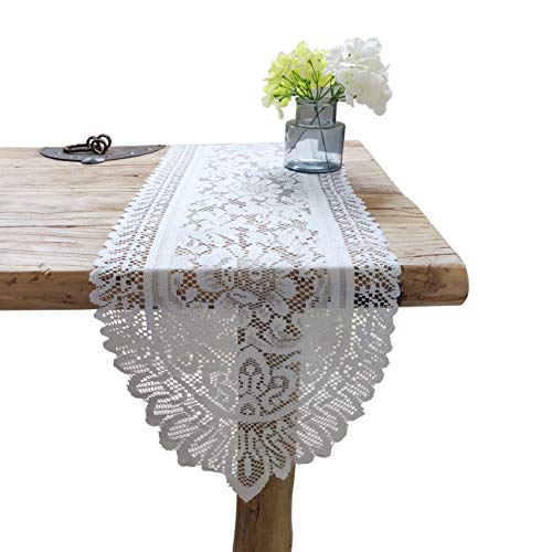 Tinsow 2 Pack Cotton Crochet Lace Rectangular Table Runner Dresser Scarf Doilies (White Style, 13" X 44")