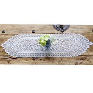 Tinsow 2 Pack Cotton Crochet Lace Rectangular Table Runner Dresser Scarf Doilies (White Style, 13" X 44")