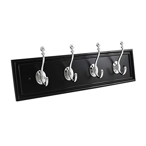 Hickory Hardware Cottage Collection Coat Rack/Hook Rail 4 Coat and Hat Hooks 20 Inch Long Black with Chrome Finish