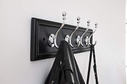 Hickory Hardware Cottage Collection Coat Rack/Hook Rail 4 Coat and Hat Hooks 20 Inch Long Black with Chrome Finish