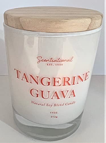 Natural Coconut + Beeswax Scented Candle Tangerine Guava White Jar with Orange Text, 11 Oz.