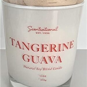 Natural Coconut + Beeswax Scented Candle Tangerine Guava White Jar with Orange Text, 11 Oz.