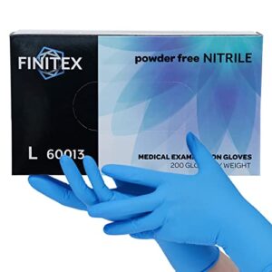 finitex blue disposable nitrile exam gloves - 200 pcs/box 3.5mil rubber powder-free latex-free medical examination home cleaning food gloves, large