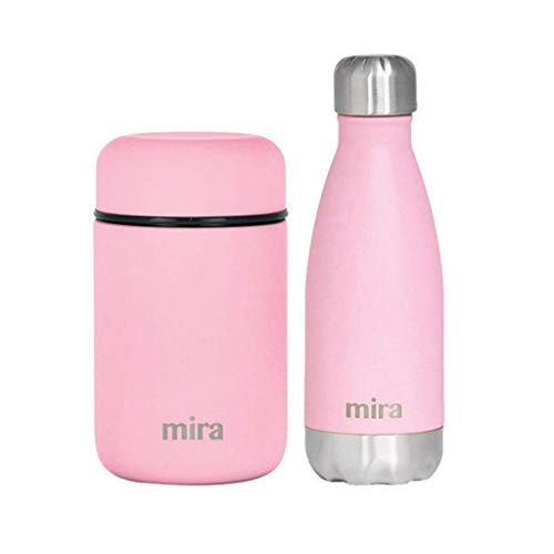 MIRA Child Lunch Bundle with 13.5oz Insulated Food Jar (Pink) and 12oz Insulated Cola Shaped Bottle (Pink)