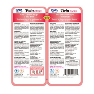 INABA Twin Packs for Cats, Grain-Free Shredded Chicken & Broth Gelée Side Dish/Topper Pouch, 1.4 Ounces per Serving, 16.8 Ounces Total (12 Servings), Tuna & Chicken Recipe in Tuna Broth